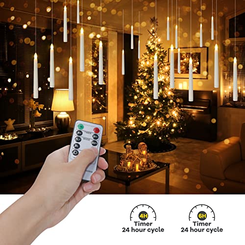 PChero LED Taper Candles with Remote Timer, 6 Pack 7.9" Battery Operated Floating Tapered Candles Warm White Light for Halloween Christmas Wedding Party Church Decorations