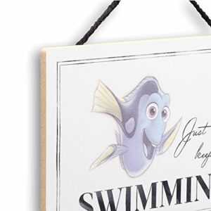 Open Road Brands Disney 100th Anniversary Finding Nemo Dory Quote Hanging Wood Wall Decor - Just Keep Swimming Sign for Home Decorating