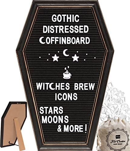 Coffin Black Felt Letter Board Gothic Room Home Wall Decor - Halloween Goth Coffin Shelf Decor Spooky Aesthetic Message Board Sign (Large Black Single)