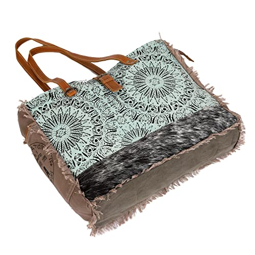 CLA Large Canvas Bag, Multicolor, Cowhide Hair On Leather With Upcycle Canvas Handbag for Women