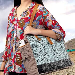 CLA Large Canvas Bag, Multicolor, Cowhide Hair On Leather With Upcycle Canvas Handbag for Women