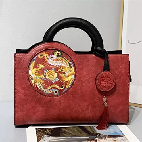 LDCHNH Winter Women's Tote Bag Chinese Style Retro Handbag Large Capacity Women's Shoulder Bag (Color : Gray, Size : 32(L)*24(H)*14(W) cm)