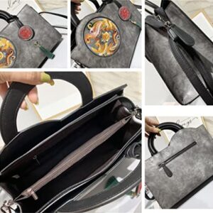 LDCHNH Winter Women's Tote Bag Chinese Style Retro Handbag Large Capacity Women's Shoulder Bag (Color : Gray, Size : 32(L)*24(H)*14(W) cm)