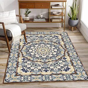 rydowenna medallion brown beige persian floral oriental formal traditional area rug 4×6 washable soft thick rug for living room bedroom dining room no-slip floorcover runner rug mat