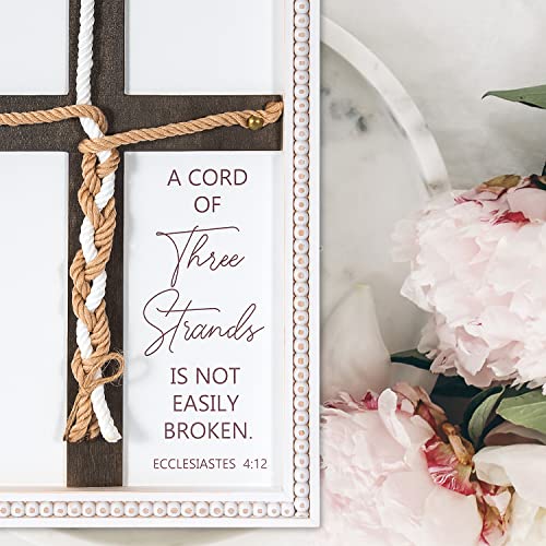 A Cord of Three Strands Wedding Signs for Ceremony and Reception, Wedding Bible Wooden Cross, Anniversary Religious Marriage Gifts for Couple, Parents, Christian, Strand of Three Cords Sign