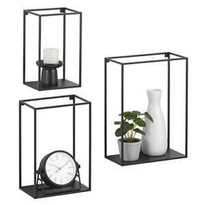 mdesign floating wall mounted frames, decorative steel metal geometric vertical display for photos, plants, nesting cube shadow shelf box for living room, bedroom, bathroom, set of 3, matte black