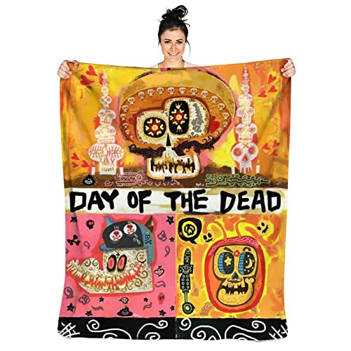 SKYNORA Day of The Dead Blankets Gifts for Women Men Cozy Women Skull Flannel Fleece Blanket Day of The Dead Blankets Gifts Fuzzy Throw Blankets for Bedroom Living Rooms Sofa Couch