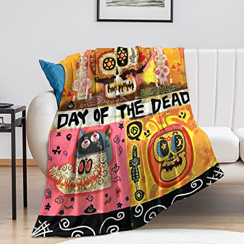 SKYNORA Day of The Dead Blankets Gifts for Women Men Cozy Women Skull Flannel Fleece Blanket Day of The Dead Blankets Gifts Fuzzy Throw Blankets for Bedroom Living Rooms Sofa Couch