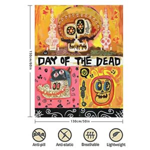 SKYNORA Day of The Dead Blankets Gifts for Women Men Cozy Women Skull Flannel Fleece Blanket Day of The Dead Blankets Gifts Fuzzy Throw Blankets for Bedroom Living Rooms Sofa Couch