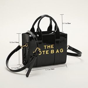 JQWYGB The Tote Bag for Women - Cute Tote Bags Small Shiny Leather Shoulder Crossbody Bag Handbags (Black)