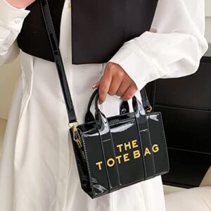 JQWYGB The Tote Bag for Women - Cute Tote Bags Small Shiny Leather Shoulder Crossbody Bag Handbags (Black)