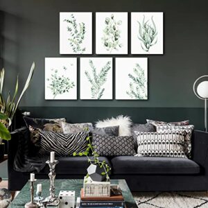 BINCUE Framed Botanical Plant Canvas Wall Art 6 Pieces Prints Green Sage Plants Minimalist Decor for Bathroom 12 x 16 Inch