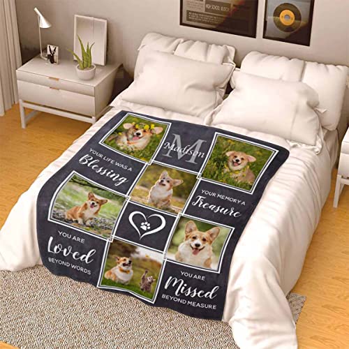 Custom Memorial Blanket Gifts for Dog Lover You Are Missed Beyond Measure Personalized Puppy Photo Collage Fleece Throw Blanket with Picture Name in Loving Memory Blanket for Dog Lost Dog Lover 40 x50