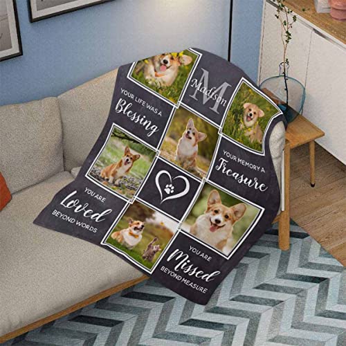 Custom Memorial Blanket Gifts for Dog Lover You Are Missed Beyond Measure Personalized Puppy Photo Collage Fleece Throw Blanket with Picture Name in Loving Memory Blanket for Dog Lost Dog Lover 40 x50