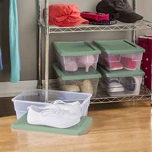 Sterilite Stackable 6 Quart Clear Home Storage Tote Box Container with Handles for Efficient Space Saving Household Organization, Crisp Green (5 Pack)