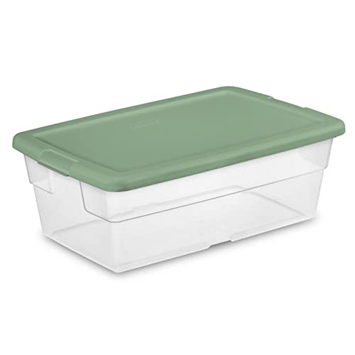 Sterilite Stackable 6 Quart Clear Home Storage Tote Box Container with Handles for Efficient Space Saving Household Organization, Crisp Green (5 Pack)