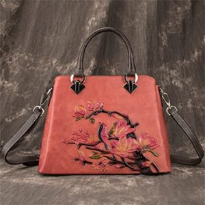 LDCHNH Fashion Genuine Leather Handbag Ladies Large Capacity Vintage Bag Floral Pattern Vintage Style Tote Bag