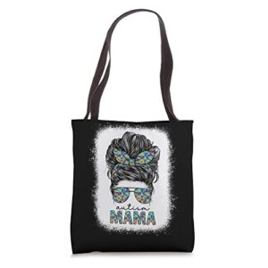 autism mama messy bun for women autism awareness autistic tote bag