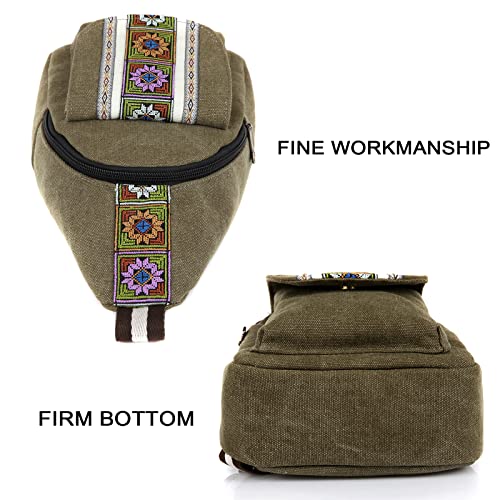 Canvas Messenger Bag,Embroidered Sling Bag,Casual Shoulder Bag,Crossbody Bags For Women,Retro Burglar Travel Backpack (Army Green)