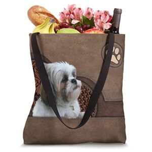 Cute Shih Tzu Heart Floral-Leather-Dog Paw Tote Bag