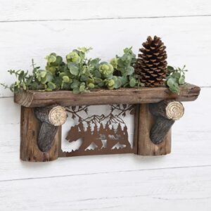 black forest decor mountain bear metal & log wall shelf