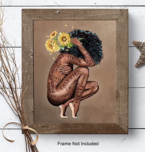 Black women Wall Art & Decor - Black Art - African American Wall Art - Afro Black Woman Wall Art - African American Women Wall Art - I Am - Positive affirmation Black Girl Magic Poster - UNFRAMED 8x10