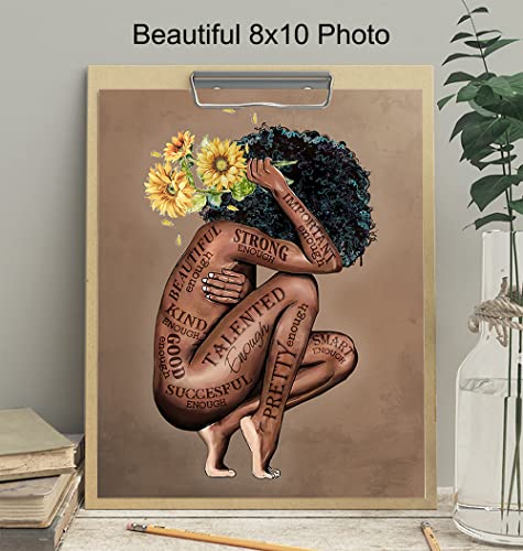 Black women Wall Art & Decor - Black Art - African American Wall Art - Afro Black Woman Wall Art - African American Women Wall Art - I Am - Positive affirmation Black Girl Magic Poster - UNFRAMED 8x10