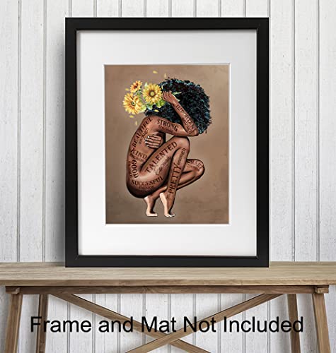 Black women Wall Art & Decor - Black Art - African American Wall Art - Afro Black Woman Wall Art - African American Women Wall Art - I Am - Positive affirmation Black Girl Magic Poster - UNFRAMED 8x10