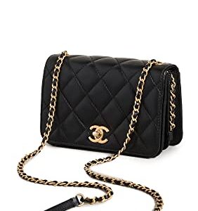 CHANEL Women's Pre-Loved Black Lambskin CC Chain Flap Mini Bag, Black, One Size