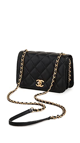 CHANEL Women's Pre-Loved Black Lambskin CC Chain Flap Mini Bag, Black, One Size