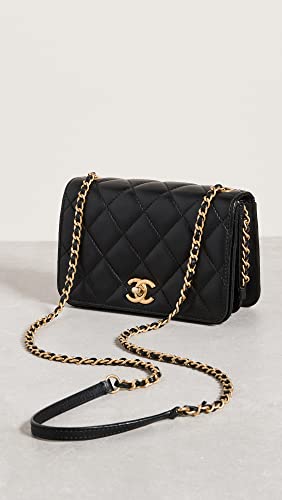 CHANEL Women's Pre-Loved Black Lambskin CC Chain Flap Mini Bag, Black, One Size