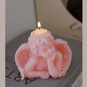 Angel Shaped Scented Candle,150G Aroma Soy Wax Decorative Candle,Handmade Aesthetic Candle for Table Photo Prop Birthday Gift,Prefect for Meditation Stress Relief Mood Boosting Bath Yoga Pink