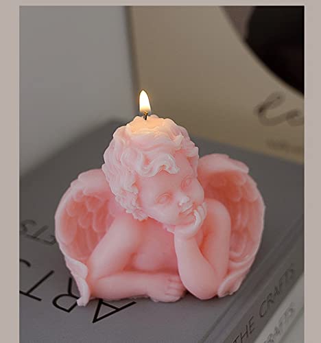 Angel Shaped Scented Candle,150G Aroma Soy Wax Decorative Candle,Handmade Aesthetic Candle for Table Photo Prop Birthday Gift,Prefect for Meditation Stress Relief Mood Boosting Bath Yoga Pink