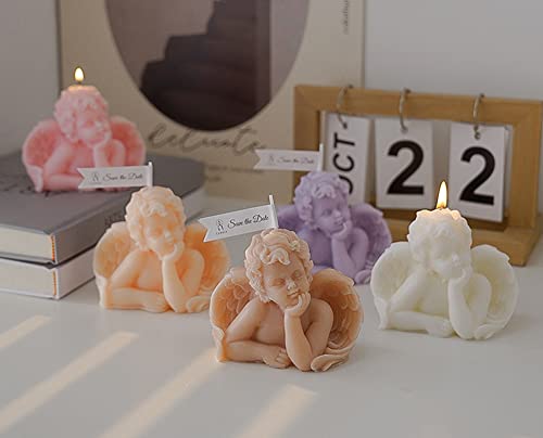 Angel Shaped Scented Candle,150G Aroma Soy Wax Decorative Candle,Handmade Aesthetic Candle for Table Photo Prop Birthday Gift,Prefect for Meditation Stress Relief Mood Boosting Bath Yoga Pink