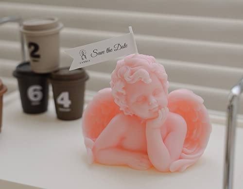 Angel Shaped Scented Candle,150G Aroma Soy Wax Decorative Candle,Handmade Aesthetic Candle for Table Photo Prop Birthday Gift,Prefect for Meditation Stress Relief Mood Boosting Bath Yoga Pink