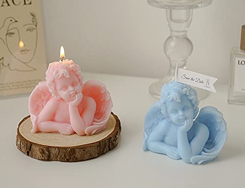 Angel Shaped Scented Candle,150G Aroma Soy Wax Decorative Candle,Handmade Aesthetic Candle for Table Photo Prop Birthday Gift,Prefect for Meditation Stress Relief Mood Boosting Bath Yoga Pink