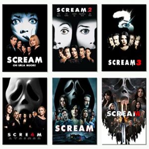 scream poster sets 6 for room aesthetic horror movie canvas wall art modern thriller wall decor prints for living room bedroom 12x18in unframed