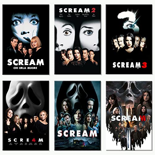 Scream Poster Sets 6 for Room Aesthetic Horror Movie Canvas Wall Art Modern Thriller Wall Decor Prints for Living Room Bedroom 12x18in Unframed