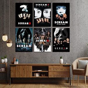 Scream Poster Sets 6 for Room Aesthetic Horror Movie Canvas Wall Art Modern Thriller Wall Decor Prints for Living Room Bedroom 12x18in Unframed