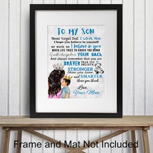 Boy Bedroom Wall Art - To My Son - Mexicans Latinx Gift from Mom Mother - Little Boys Room decoration - Baby shower Gift - Blue Nursery Decor - Kids Infant Toddler Child Family Wall Decor Poster