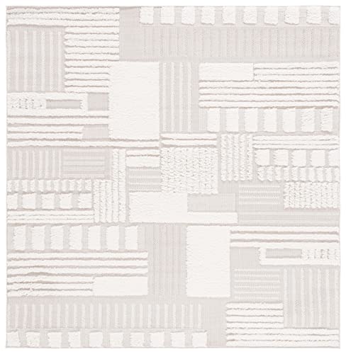 Safavieh Trends Collection 6'7" Square Beige/Ivory TRD126B Modern Contemporary Textured Living Room Dining Bedroom Area Rug