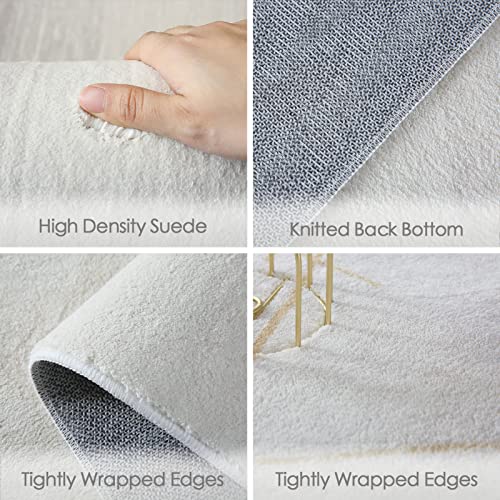 FINOREN Abstract Gold Line Area Rugs for Living Room,Bedroom,Hallway,Dining Room,Non-Shedding,Non Slip Backing,Floor Decoration Carpets,Gray-White,5'x7'