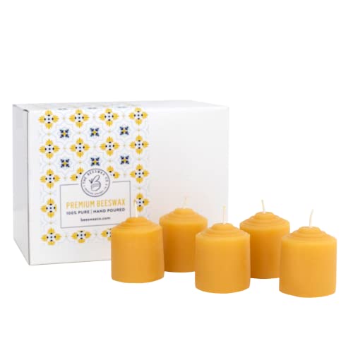 The Beeswax Co Votive Beeswax Candles - Natural Honey Scented - for Home - Long-Lasting & Eco-Friendly - Cotton Wick - Slow Burning - Hand Poured Pure Organic Bees Wax - Set of 24 Votives