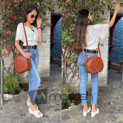 Madosh, Women's Genuine Leather Crossbody Semi-Circle Shape Purse Ladies Round Shoulder Fashion Sling bag