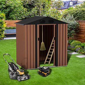 foowin outdoor metal storage shed,outdoor storage with sliding doors and vents,metal garden shed steel anti-corrosion storage house metal sheds for backyard garden patio lawn (brown & grey 6 ‘x 4’)