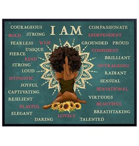 african american black women wall art & decor -motivational inspirational wall decor – i am positive affirmations poster – zen meditation new age home decor – encouragement gifts – positive quotes