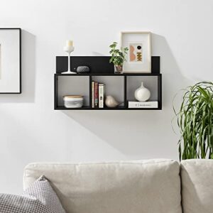 Danya B. Modern 3 Cube Floating Wall Shelf with Display Ledge - Easy to Hang Wall Mounted Triple Cubby Shelf (Black)