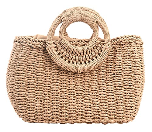 Handmade Woven Straw Handbag Women Summer Trendy Beach Travel Tote Bag Purse