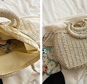 Handmade Woven Straw Handbag Women Summer Trendy Beach Travel Tote Bag Purse