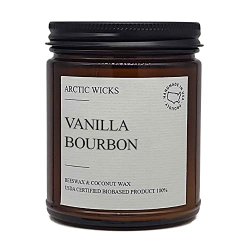 Vanilla Bourbon Scented Candle | Arctic Wicks Candles | Handcrafted Natural Coconut & Beeswax Collection 9oz (204.1g) Amber Candle Jar